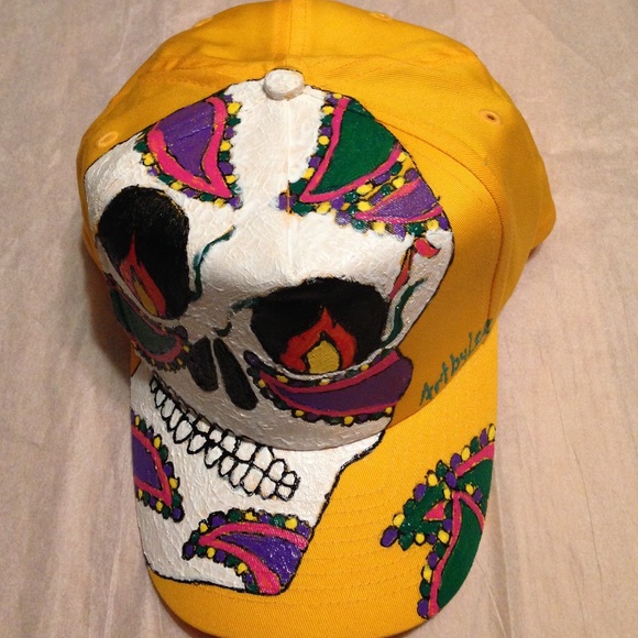Art By Lee | Accessories | Hand Painted Sugar Skull Paisley Cap | Poshmark
